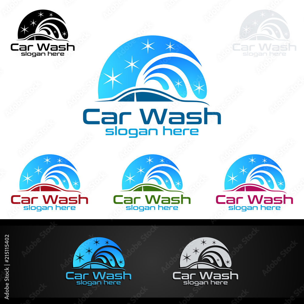 Car Wash Logo, Cleaning Car, Washing and Service Vector Logo Design ...