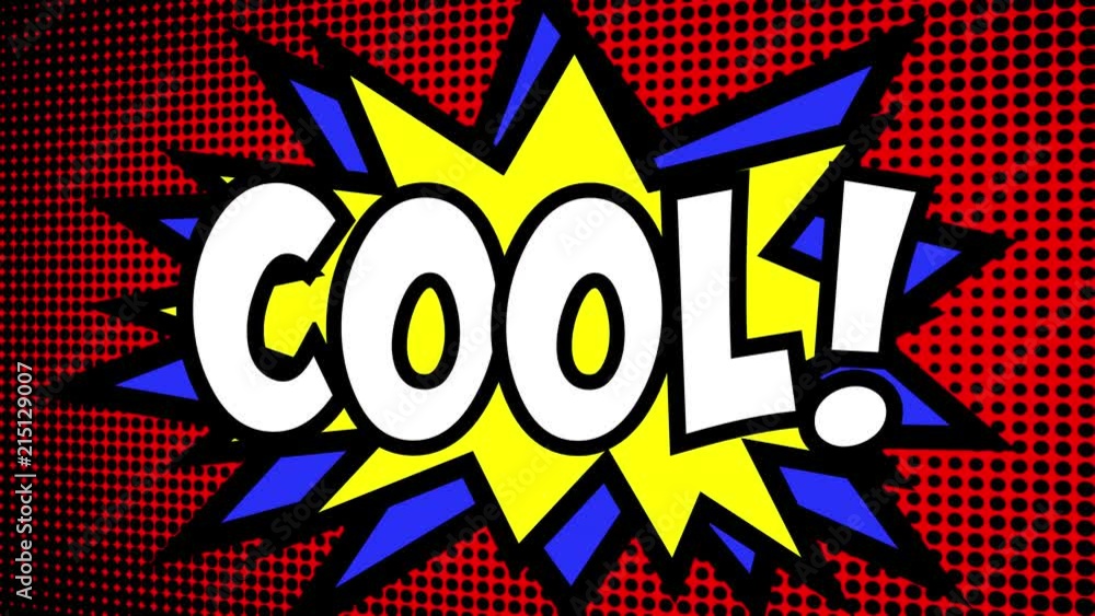 A comic strip cartoon animation, with the word Cool appearing. Green ...
