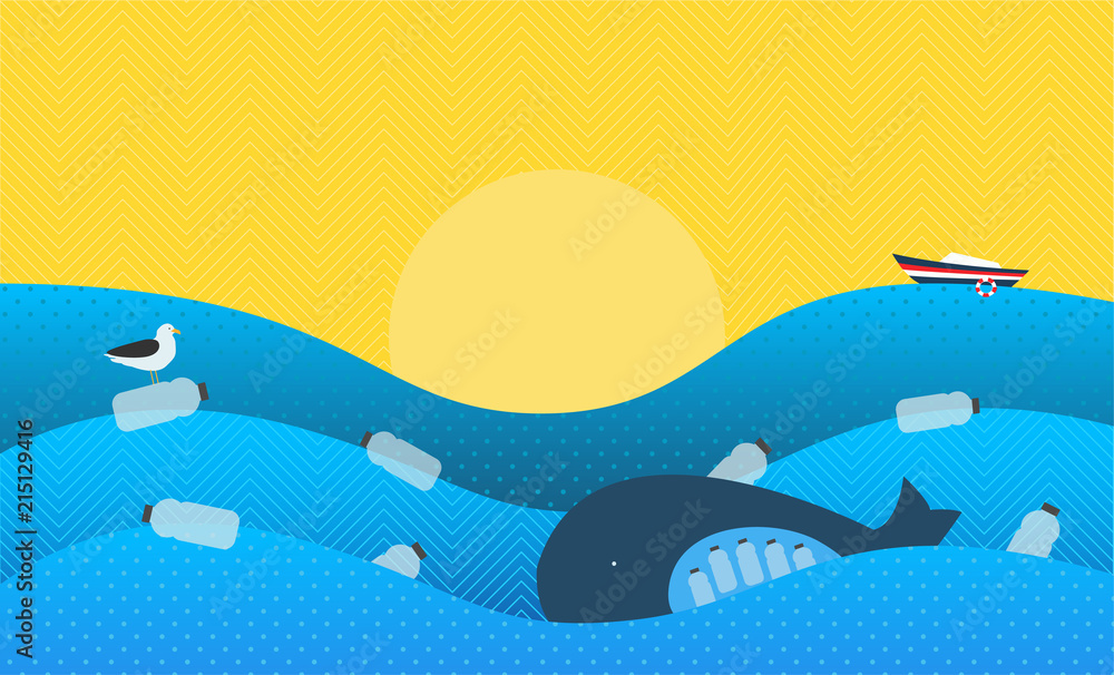 Poster with Ecological Theme: Plastic Pollution in the Ocean. The Whale ...