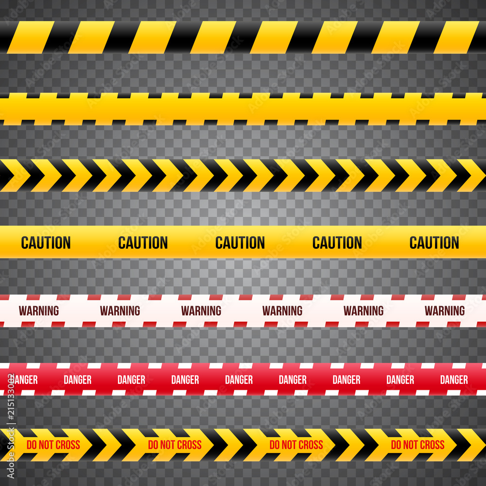Vector realistic police lines and danger tapes on transparent ...