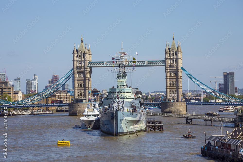 HMS Belfast & Tower Bridge, London, England, UK Stock Photo | Adobe Stock