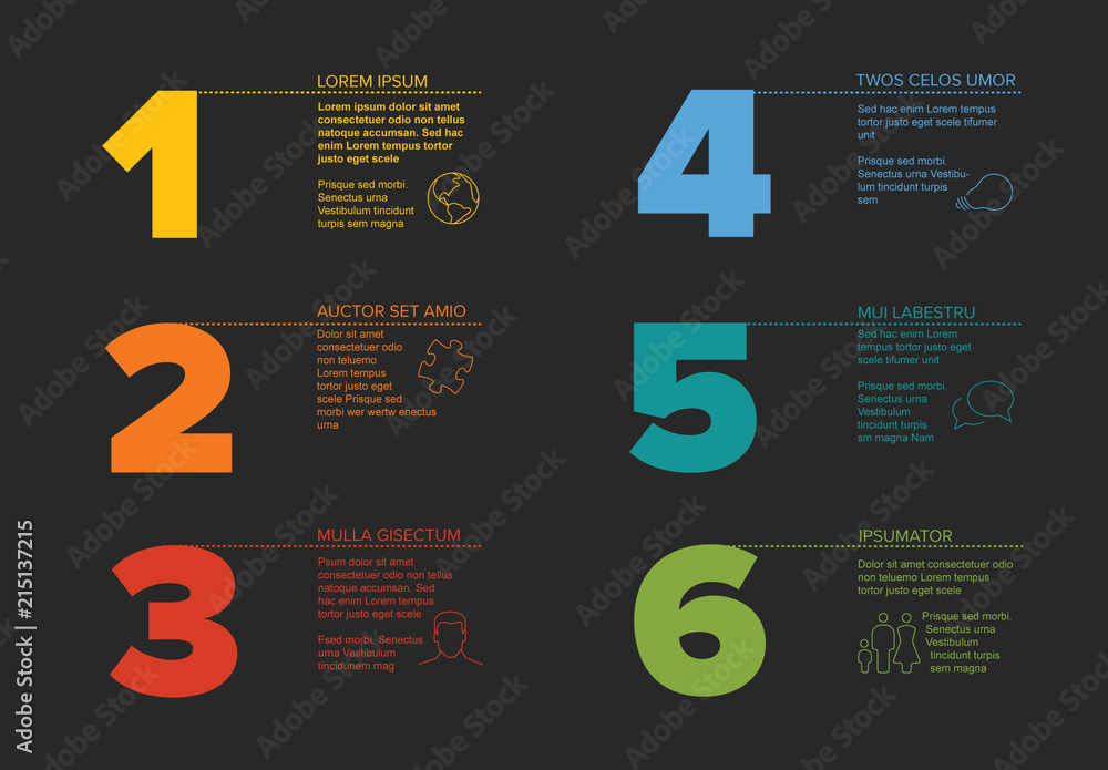 Colorful 6 Step Infographic Layout Stock Template | Adobe Stock
