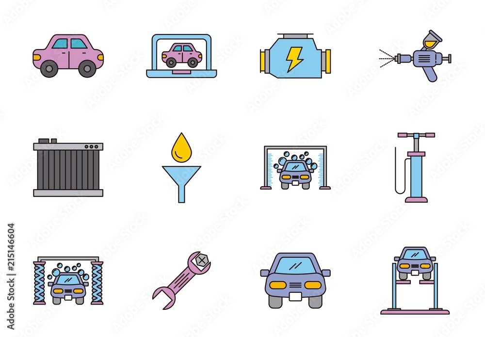 25 Colorful Car Themed Icons Stock Template | Adobe Stock