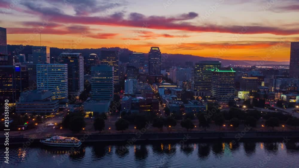 4K Cinematic urban aerial time lapse in motion of the view on Portland ...