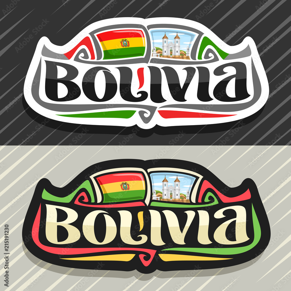 Vector logo for Bolivia country, fridge magnet with bolivian flag ...
