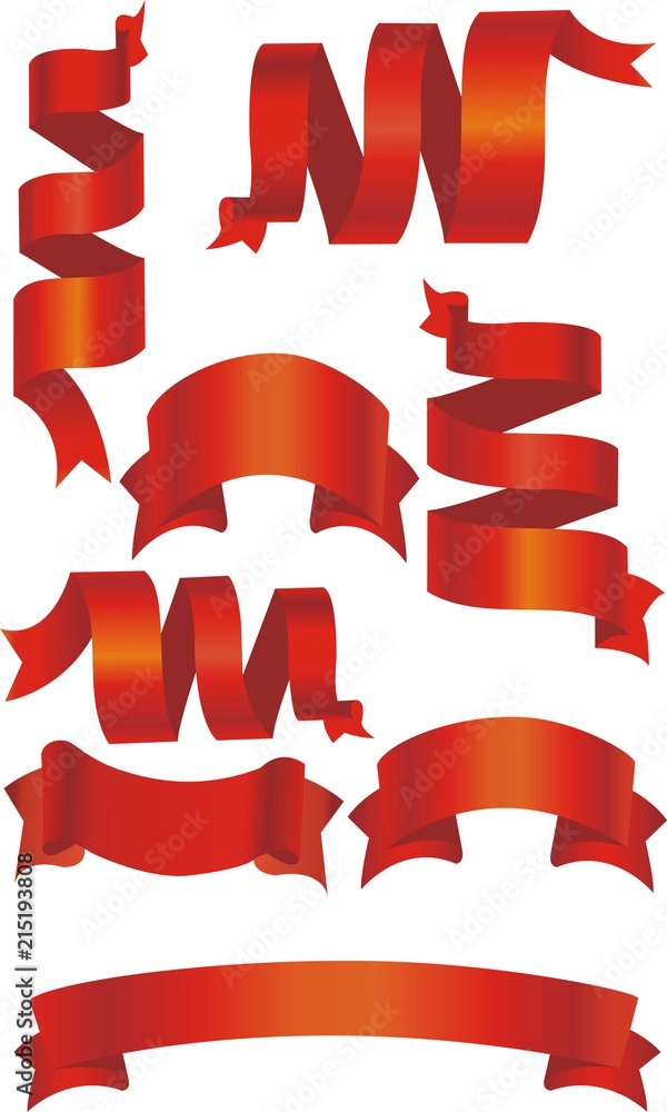 Set of red ribbon banner isolated on white background. Stock Vector ...