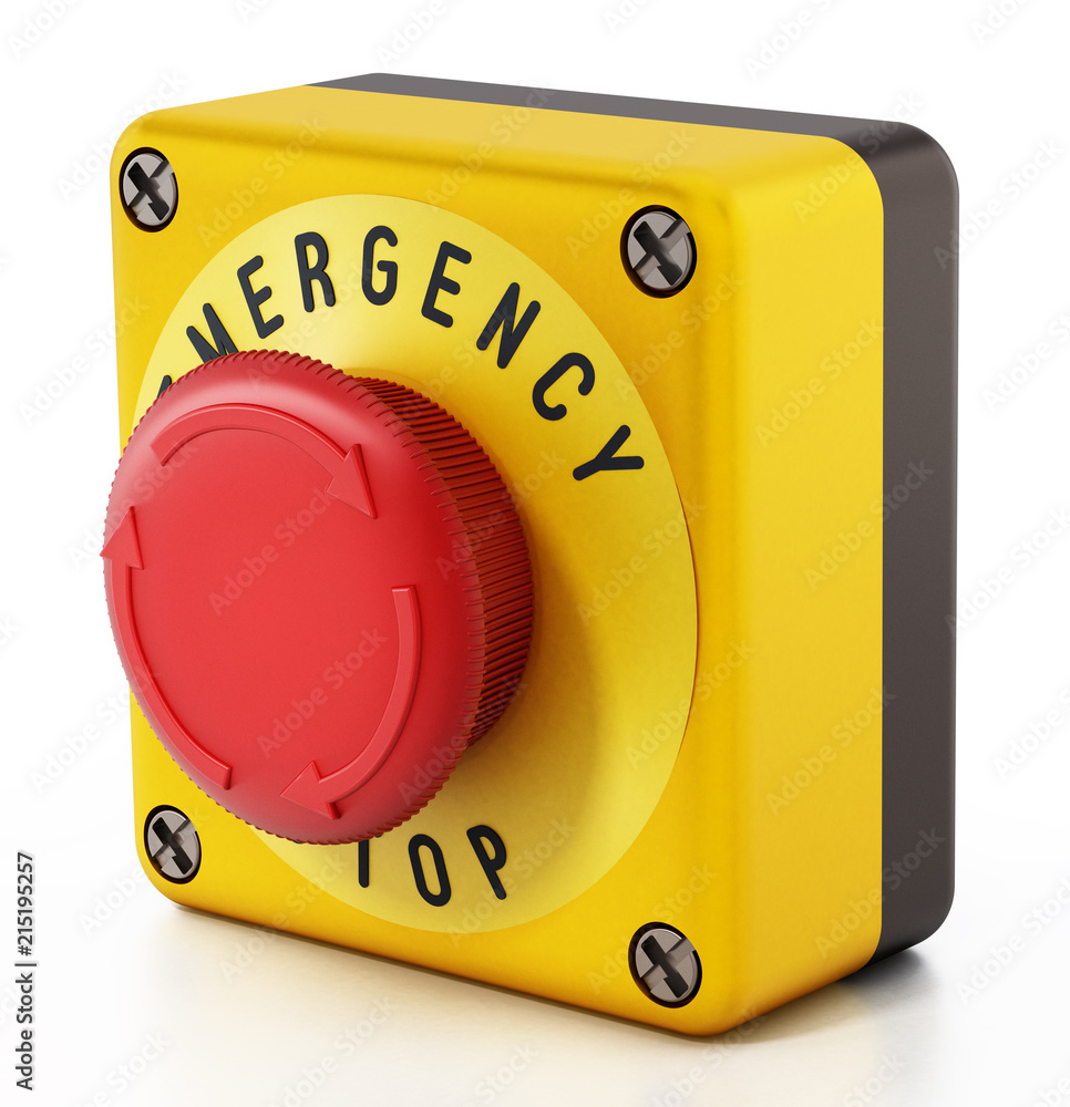Emergency stop button isolated on white background. 3D illustration ...