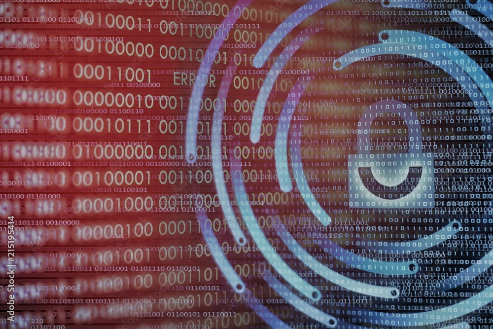 protect from viruses. double exposure of blue padlock icon with smile ...