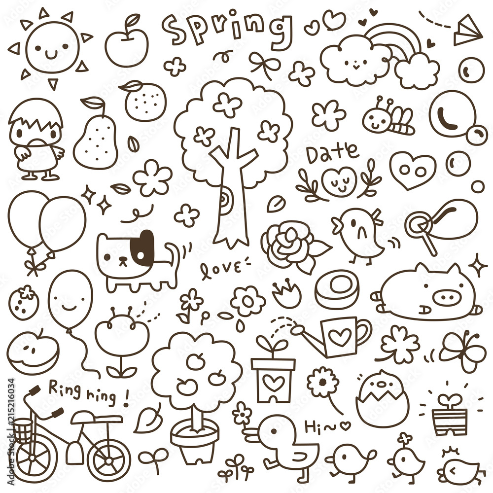 Set of Cute Spring Time Doodle Stock Vector | Adobe Stock