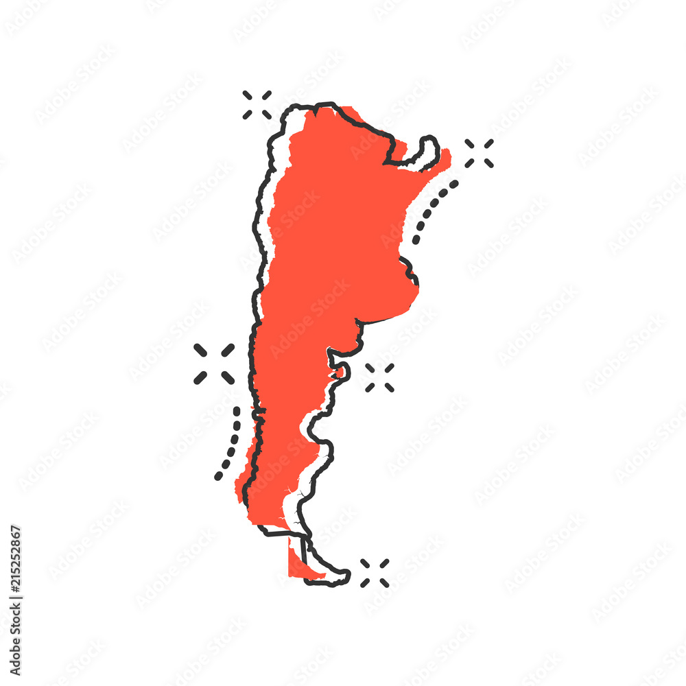 Vector cartoon Argentina map icon in comic style. Argentina sign ...