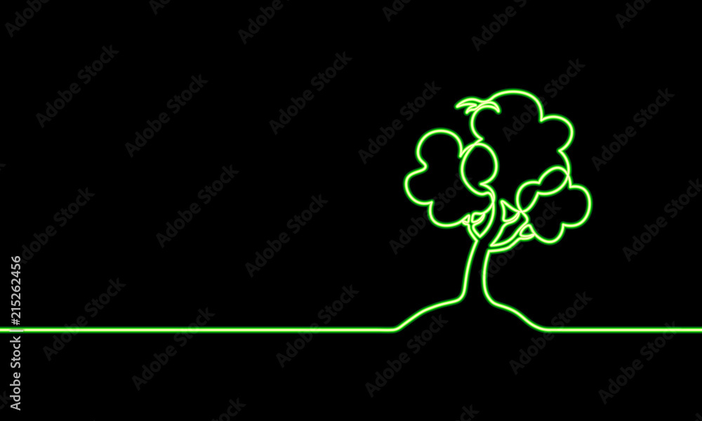 Single continuous line art growing sprout. Green neon light banner ...