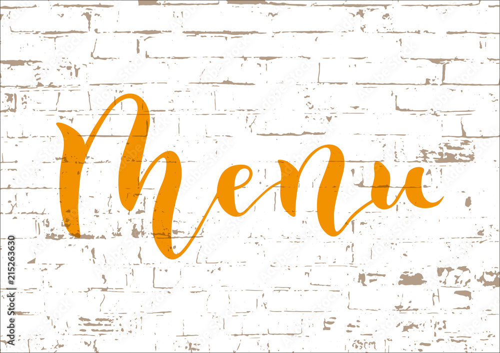 Modern calligraphy of Menu in orange on textured background stylized as ...