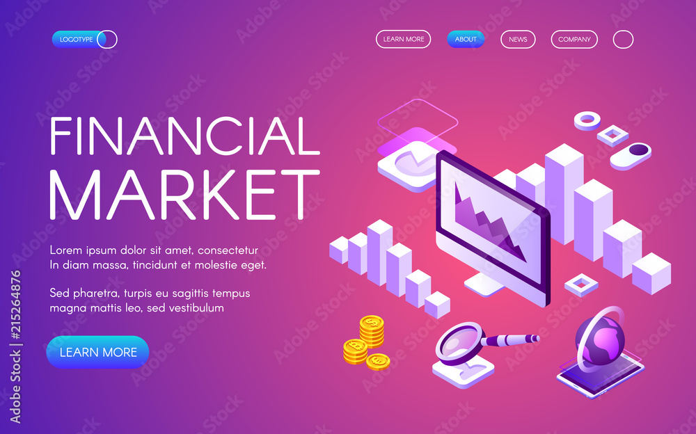 Financial market vector illustration of digital marketing and Bitcoin ...