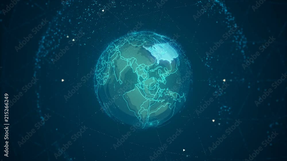 Motion animation Earth rotating around its axis with detailed map of ...