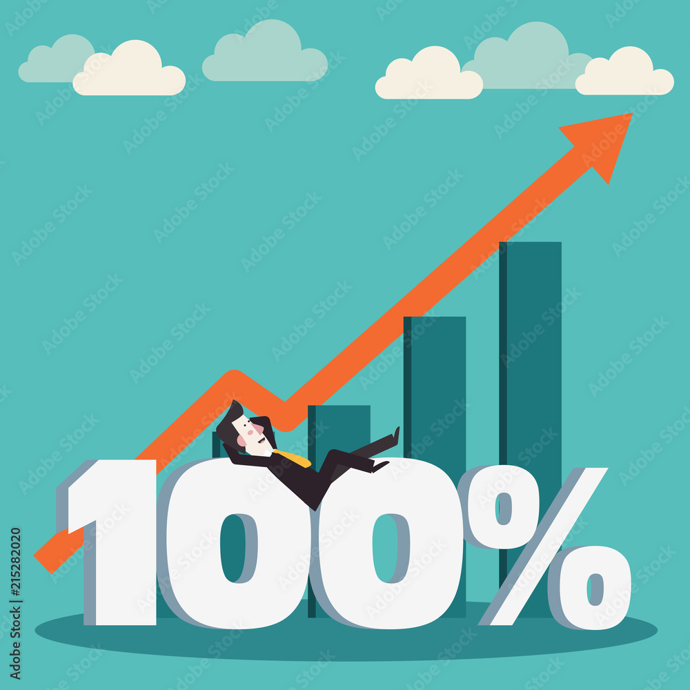 Successful smiling business man presenting and showing a financial ...