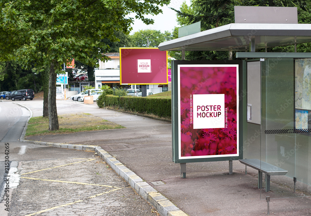 Bus Stop Kiosk and Billboard Mockup Stock-Vorlage | Adobe Stock