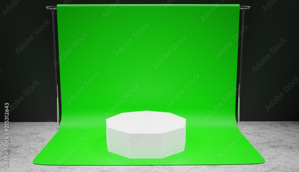 White podium standing on green screen background in a studio ...