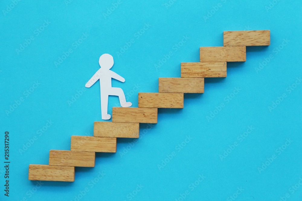 Paper man or woman climb up to Goals,success stair step.Goals concept ...