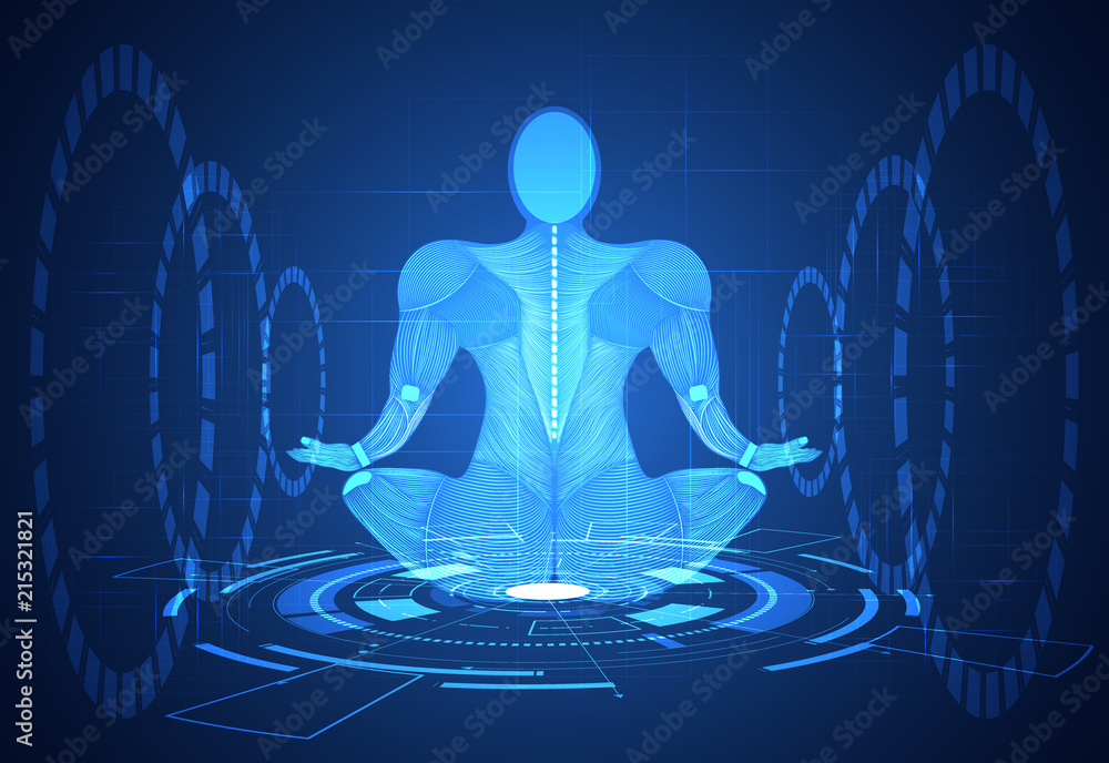 abstract technology science concept human body line blue health digital ...