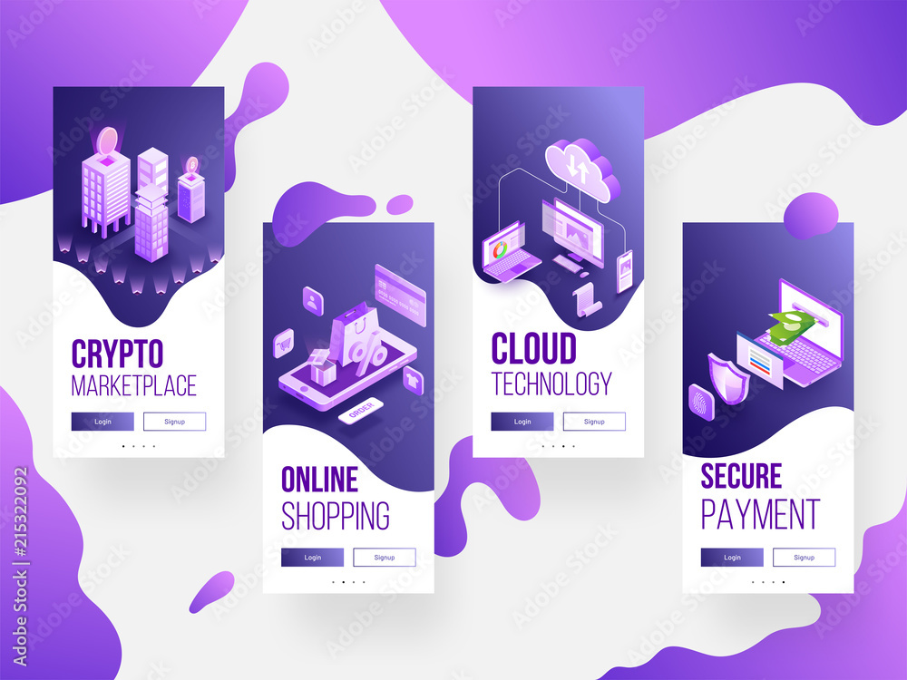 Collection of four different concept based splash screen mockups on ...