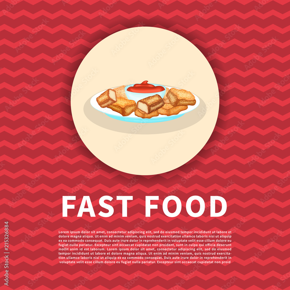 Poster of chicken nuggets with sauce . Cute colored picture of fast ...