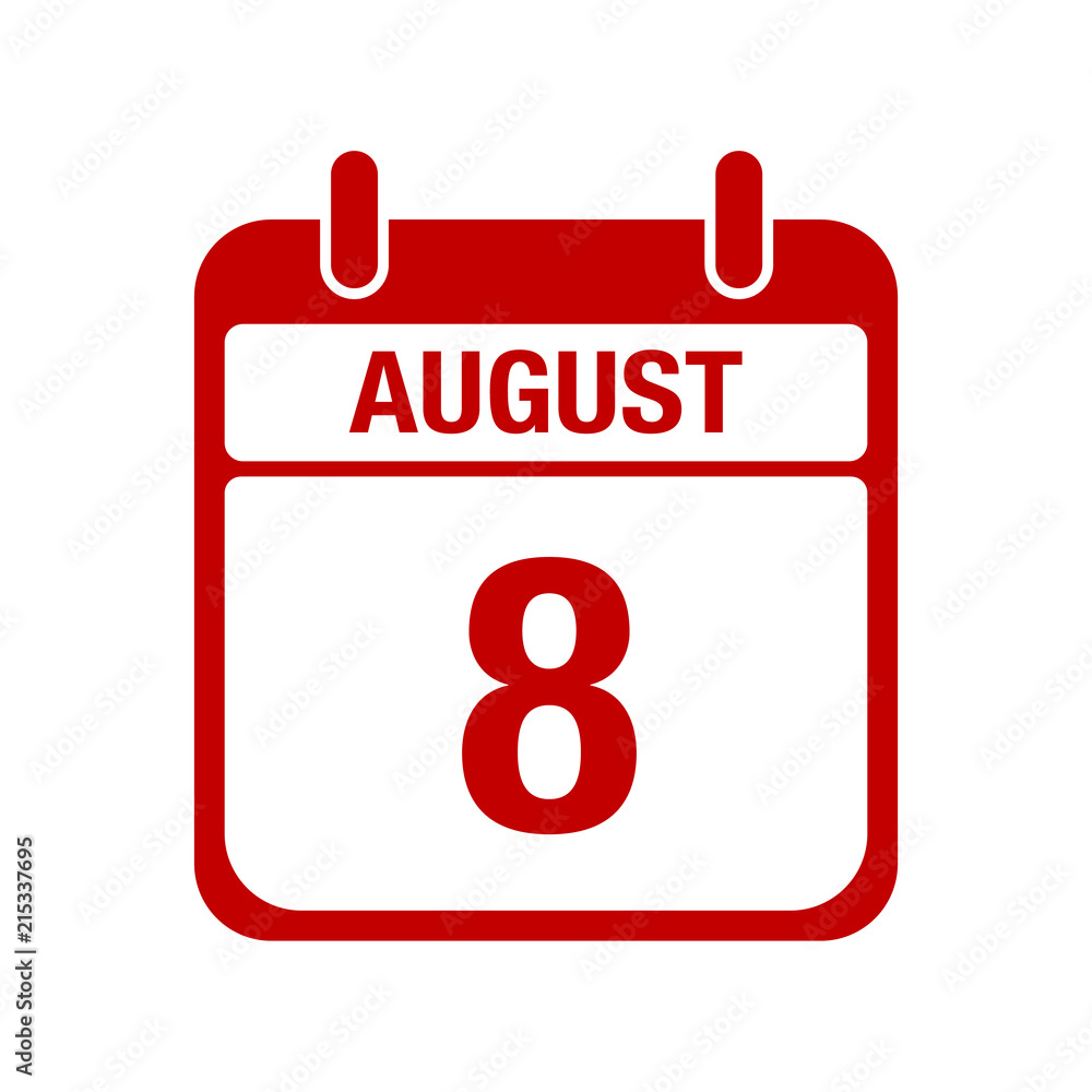 8 August calendar red icon. eight Stock Vector | Adobe Stock