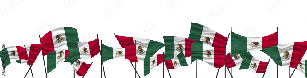 Cheering crowd with Mexico national flags. The flag of Mexico. Stock ...