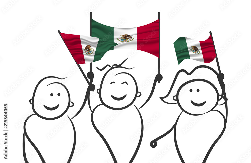 Cheering crowd with Mexico national flags. The flag of Mexico. Stock ...