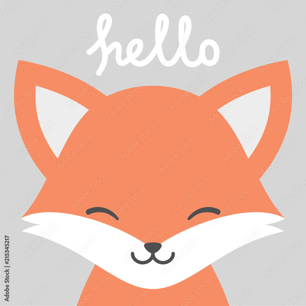 Hello Cute Fox Character Vector Design, greeting card, invitation with ...