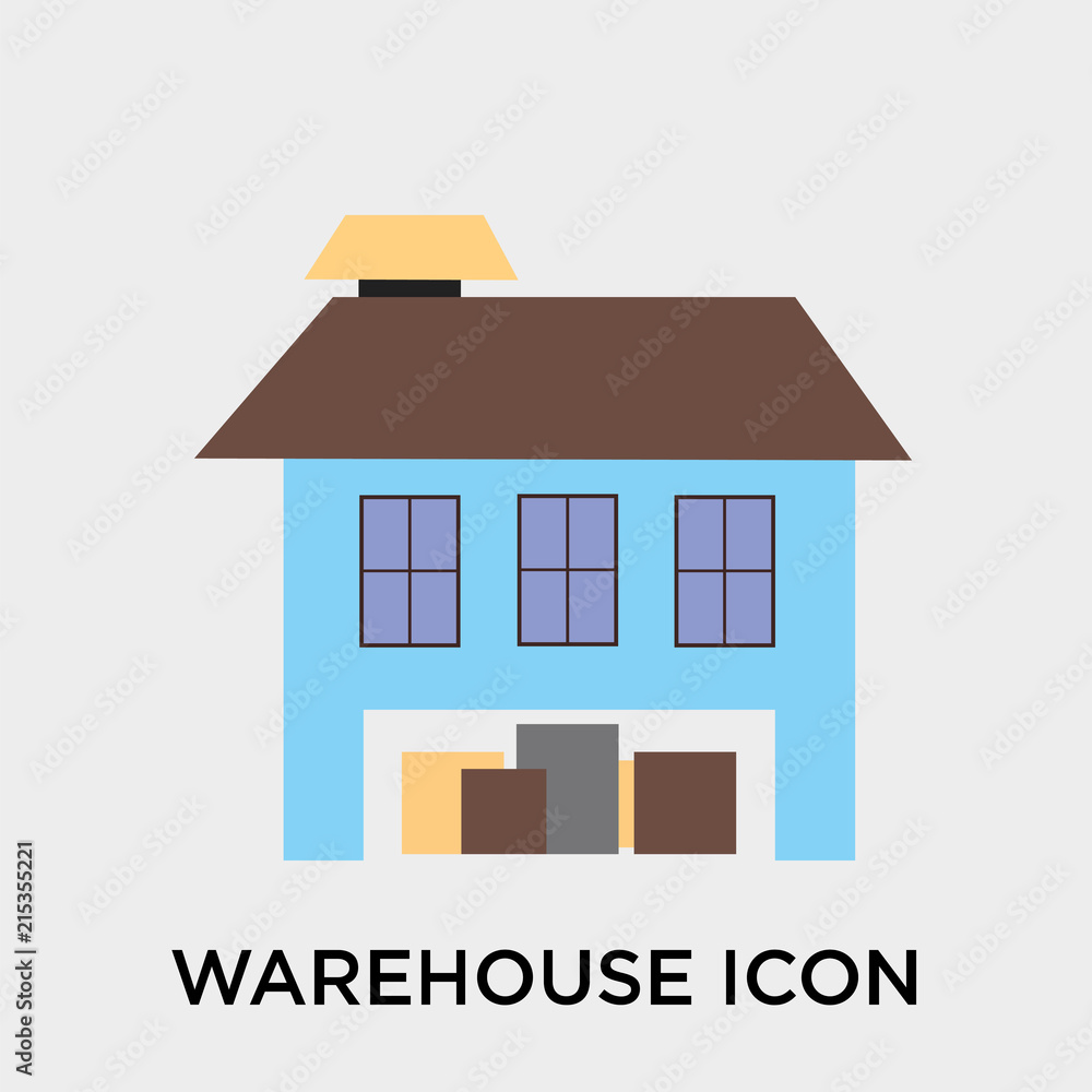 Warehouse icon vector sign and symbol isolated on white background ...