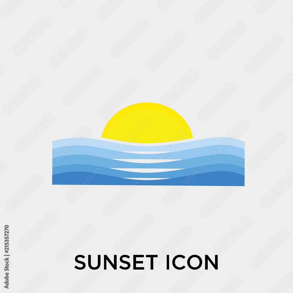Sunset icon vector sign and symbol isolated on white background, Sunset ...