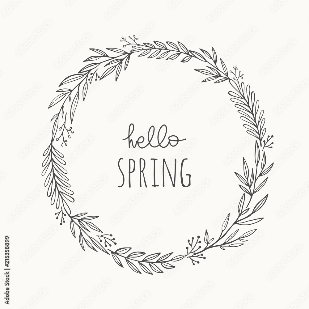 Hand drawn design element. Circle floral wreath frame. Elegant wedding ...