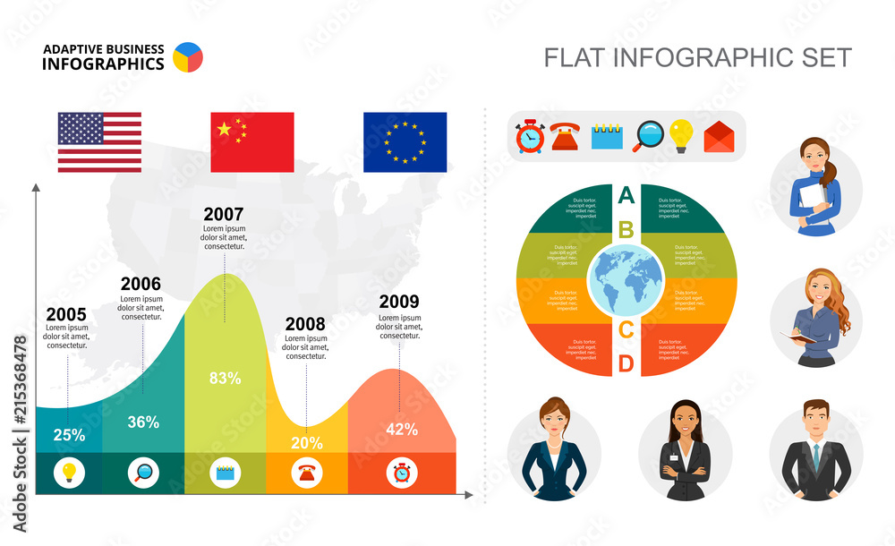 Business timeline and area chart template for presentation. Business ...