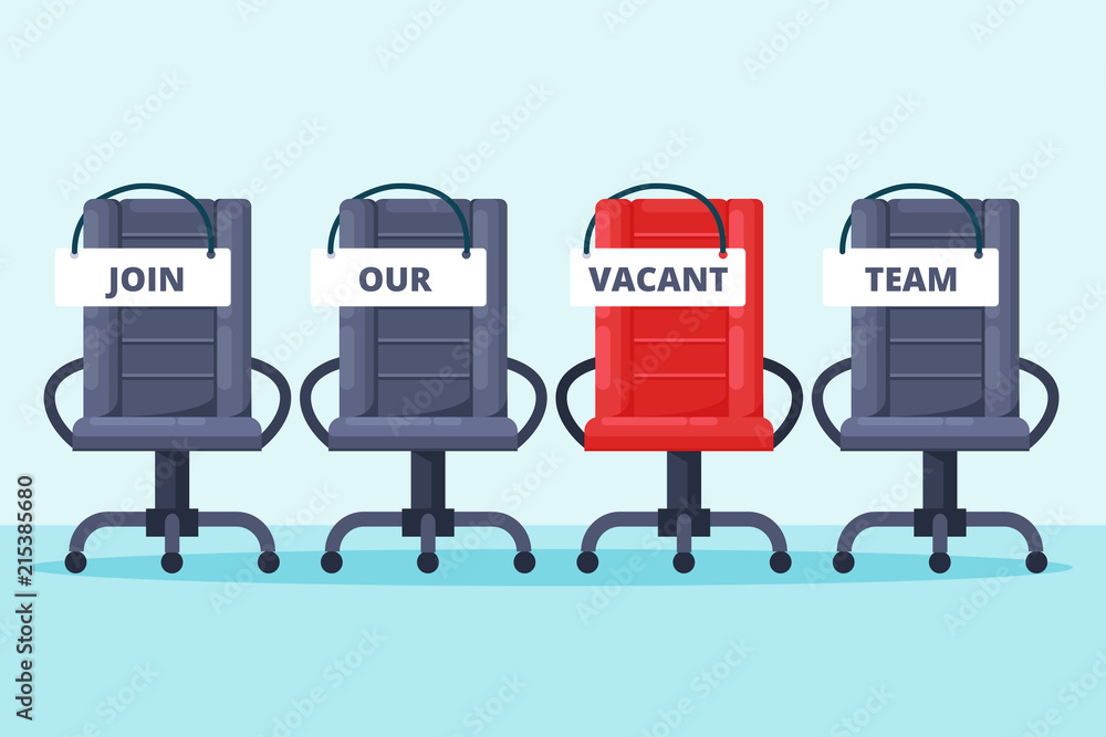 Recruitment, hiring concept. Grey and red office chairs with join our ...