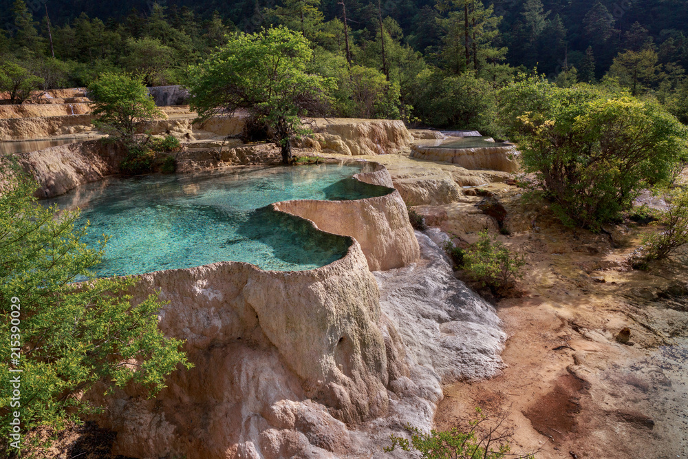Colorful blue pools of water in Huanglong Scenic Area in Sichuan ...