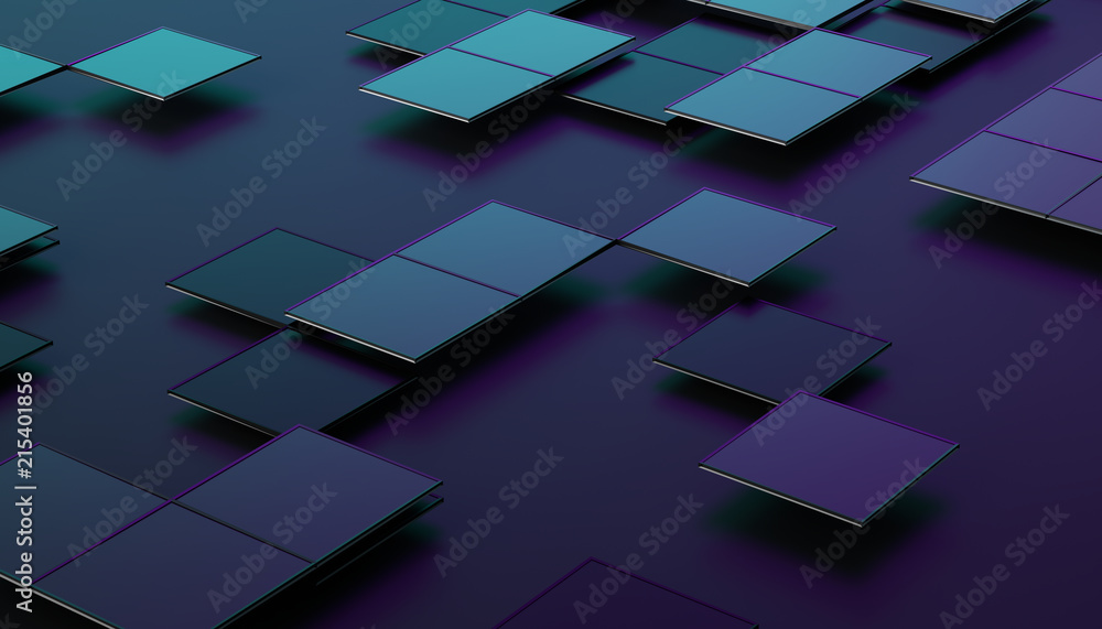 Abstract 3d rendering of geometric shapes. Composition with squares ...