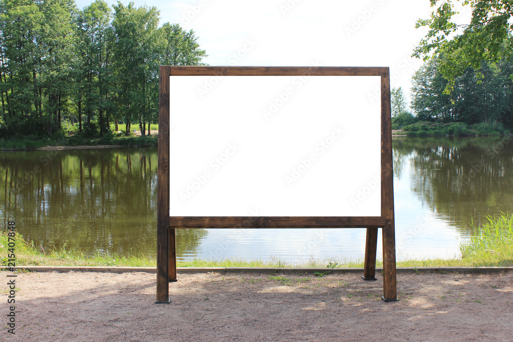 Outdoor Stand with Empty White Frame Surface at City Park on Summer Day ...