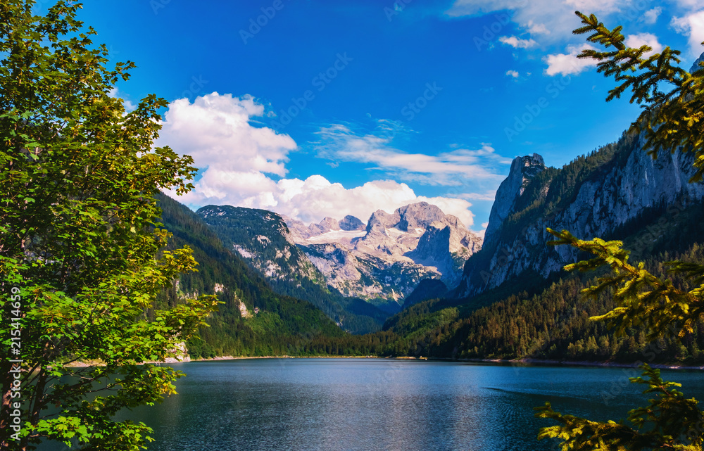 Alpine lake Vorderer Gosausee - Austria - Dachstein glacier Stock Photo ...