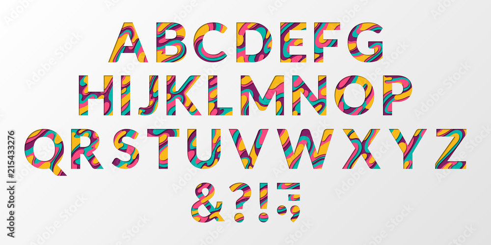 Vector of colorful layered font and paper alphabet. ABC letters design ...