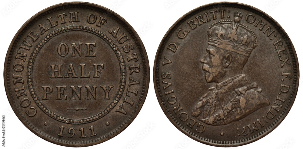Australia Australian coin 1/2 one half penny 1911, face value within ...