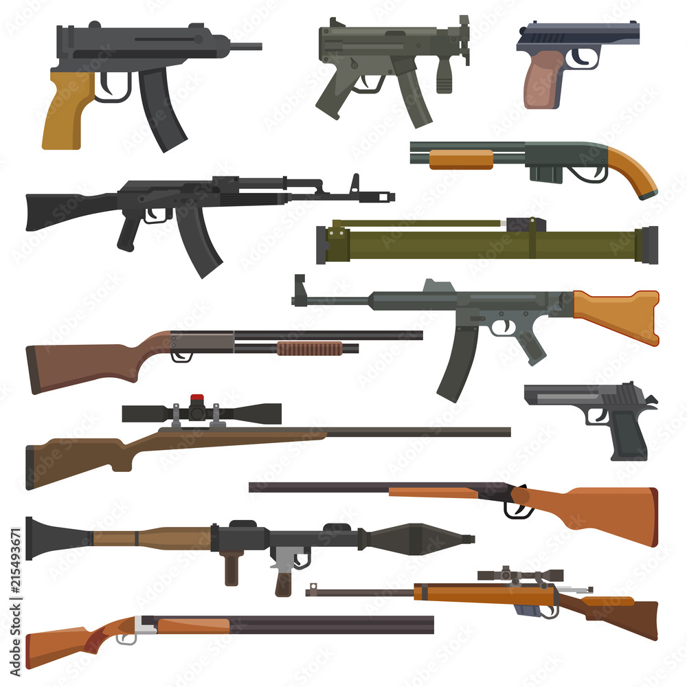 Gun vector military weapon or army handgun and war automatic firearm or ...
