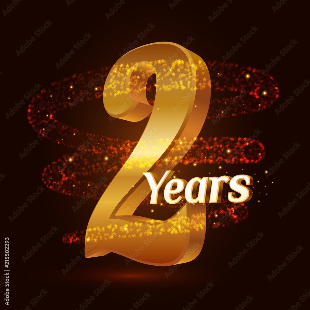 2 years golden anniversary 3d logo celebration with Gold glittering ...