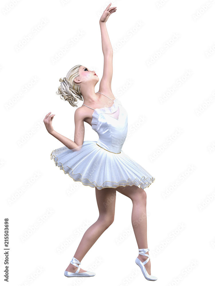 Dancing ballerina 3D. White ballet tutu. Blonde girl with blue eyes ...
