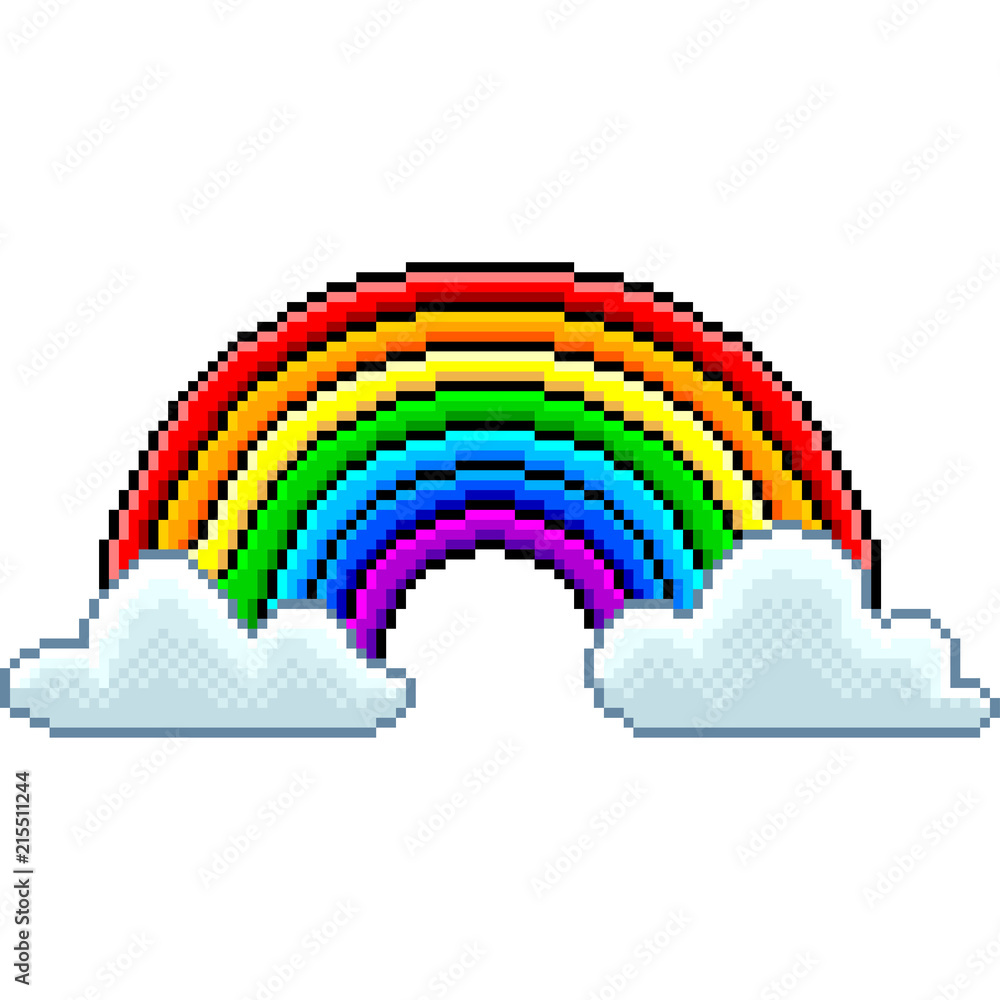 Pixel rainbow with clouds isolated vector Stock Vector | Adobe Stock