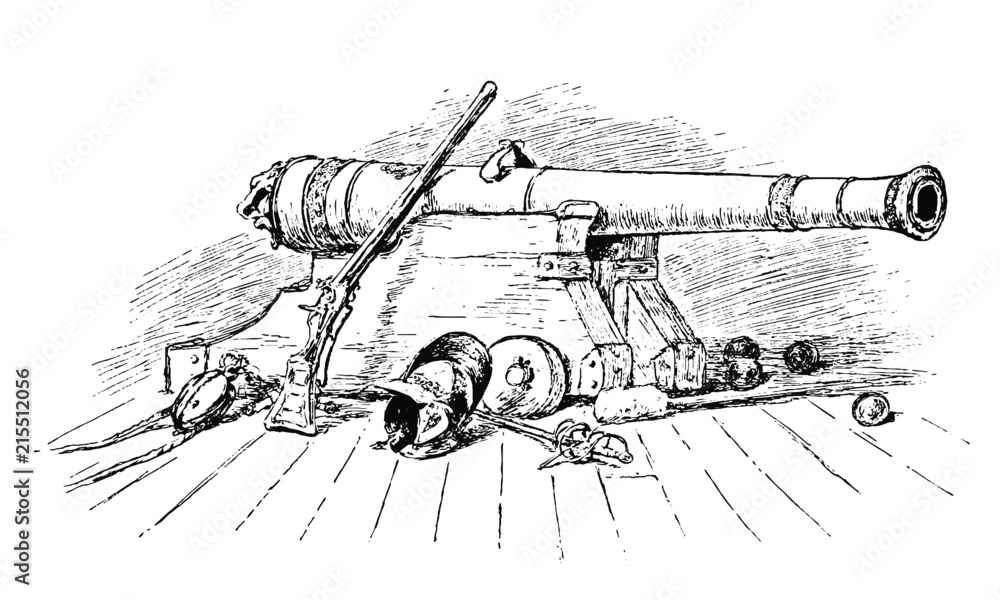 Vintage Pirate Ship Cannon Illustration Stock Vector | Adobe Stock