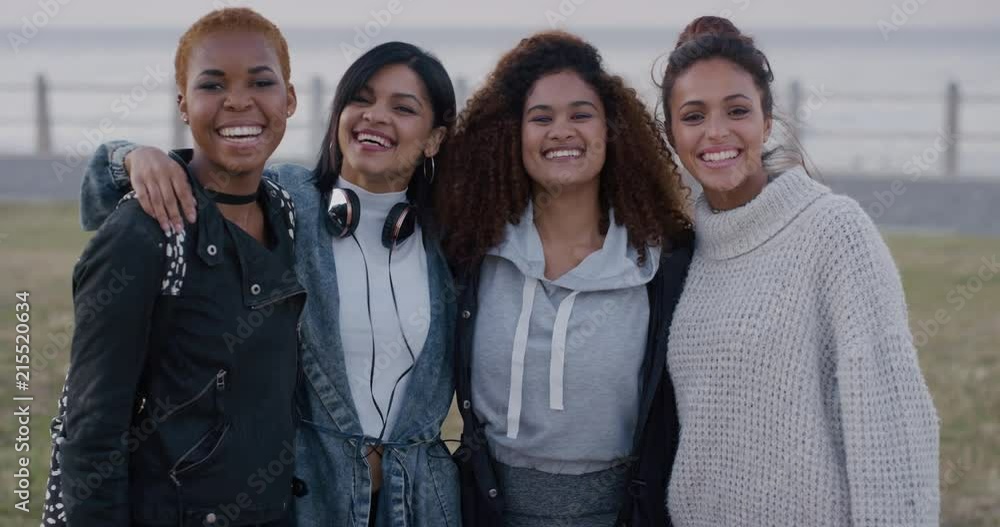 portrait multi ethnic group of women laughing enjoying happy reunion ...