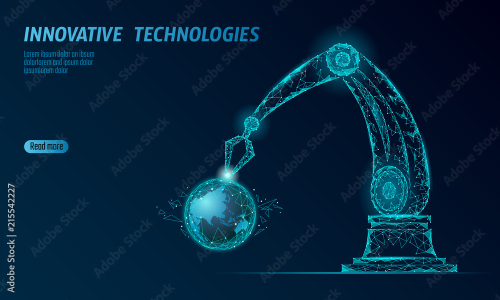 Robot arm low poly manipulator. Earth ecology construct assembly ...