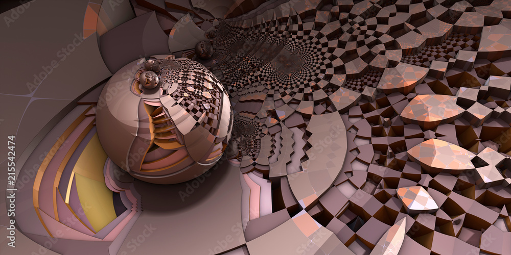 Abstract Illustration - Pink and Peach Metal, Yellow and Gray Escher ...