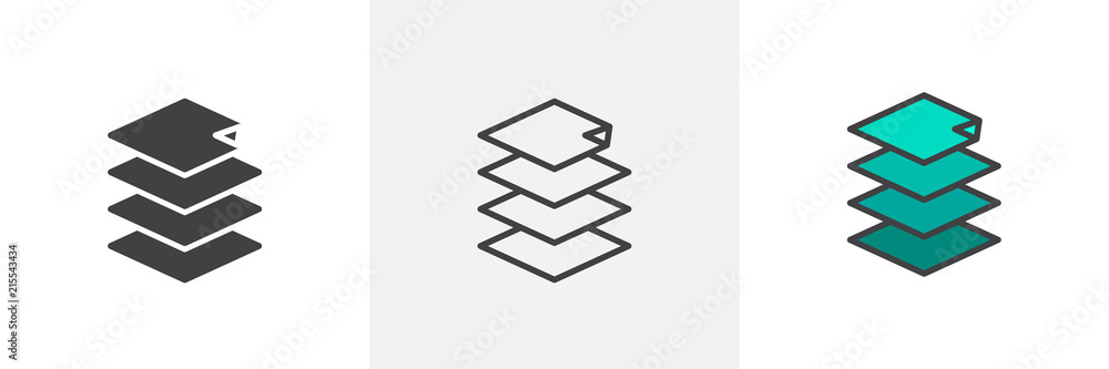 Layers icon. Line, solid and filled outline colorful version, outline ...