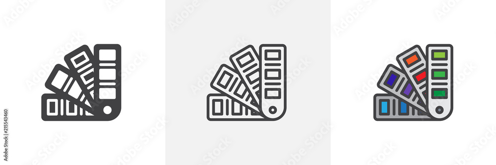 Pantone color icon. Line, solid and filled outline colorful version ...